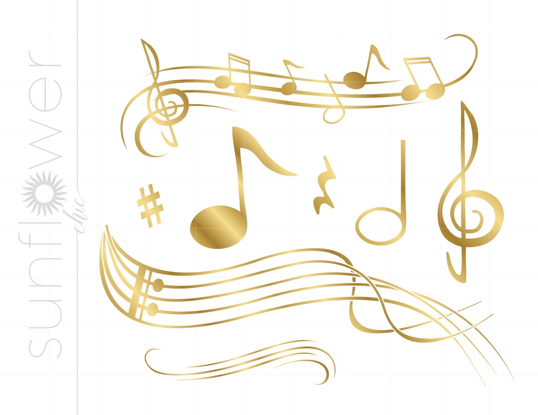 Gold Music Notes Silhouette Cut Files Clipart Downloads, Music Theme ...
