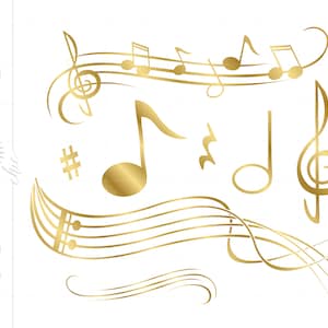 Gold Music Notes Silhouette Cut Files Clipart Downloads, Music Theme ...