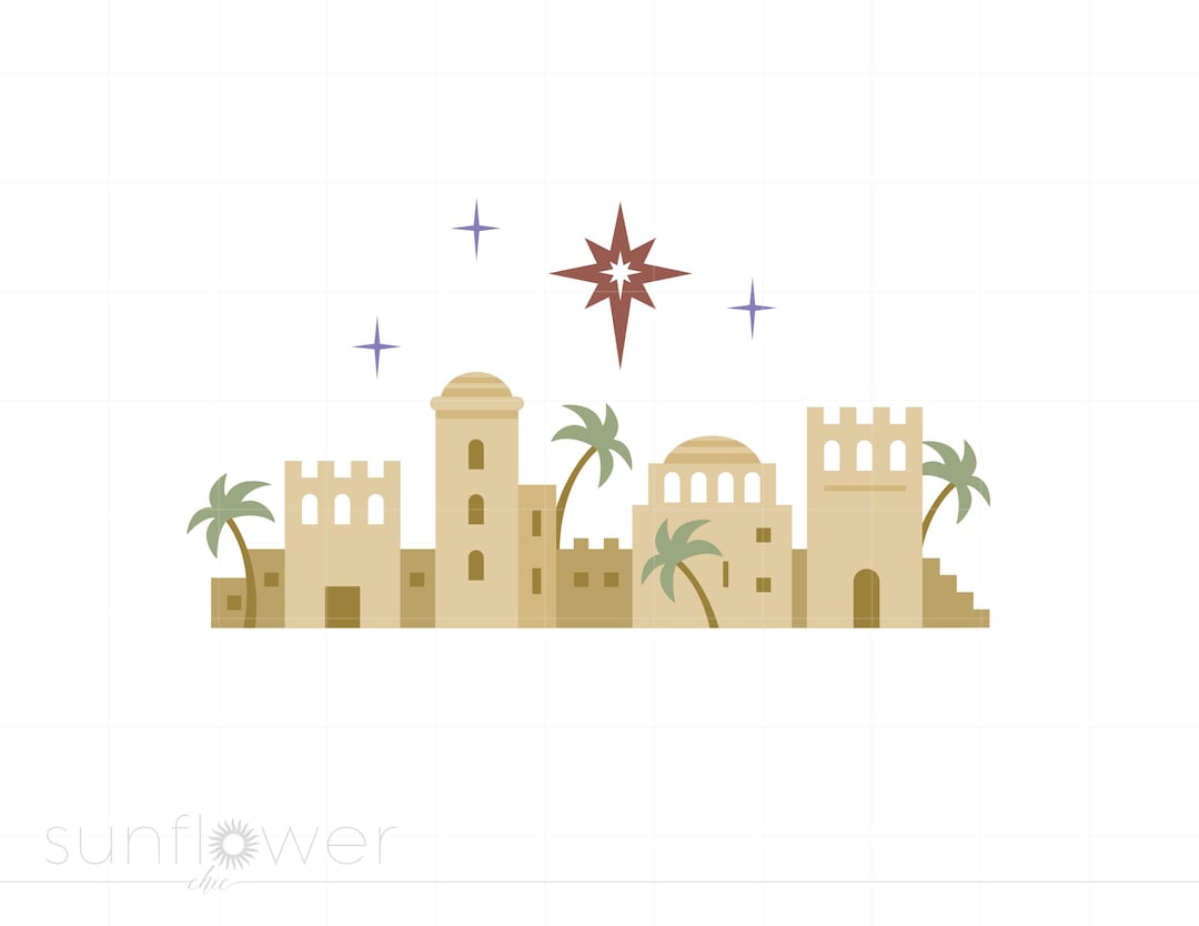 Biblical Town Svg Clipart, Bethlehem Christmas Bible Village Svg Png ...