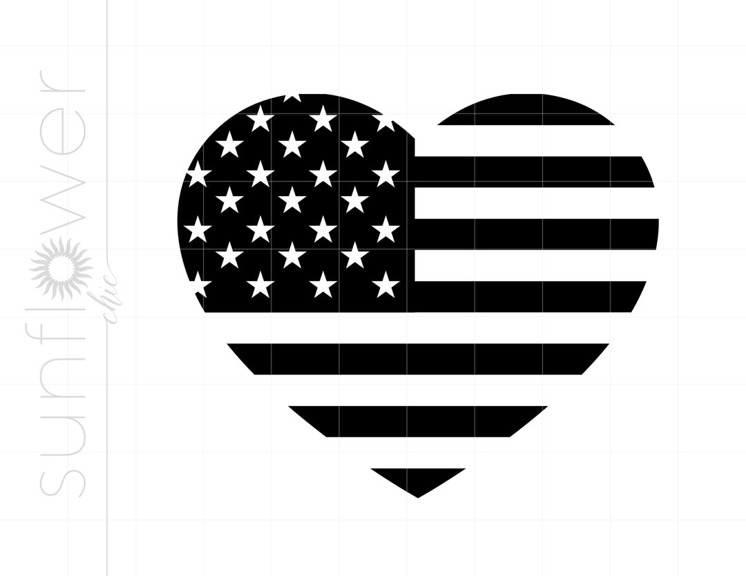 American Flag Heart Svg | USA Heart Clipart | Flag Silhouette Cut File ...