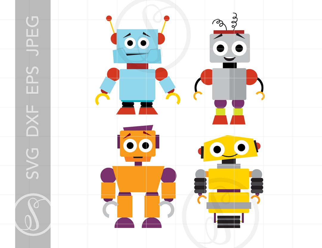 Robots Svg Cut File Clipart Downloads Robot Party Svg Dxf - Etsy Denmark