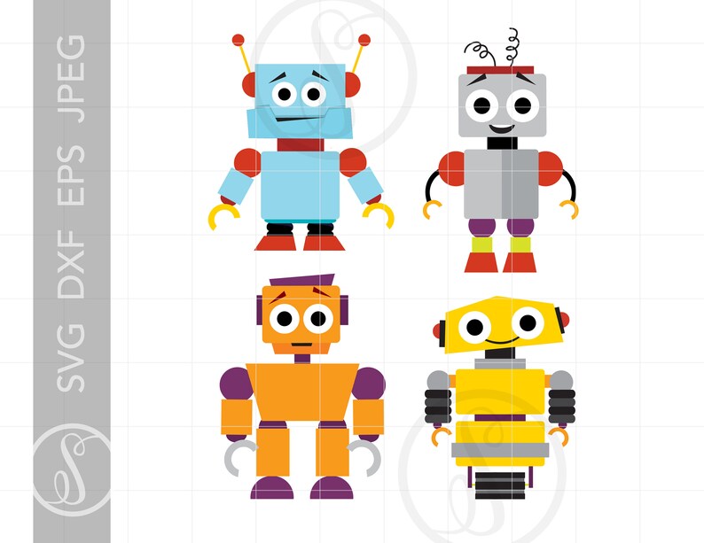 Robots Svg Cut File Clipart Downloads Robot Party Svg Dxf - Etsy