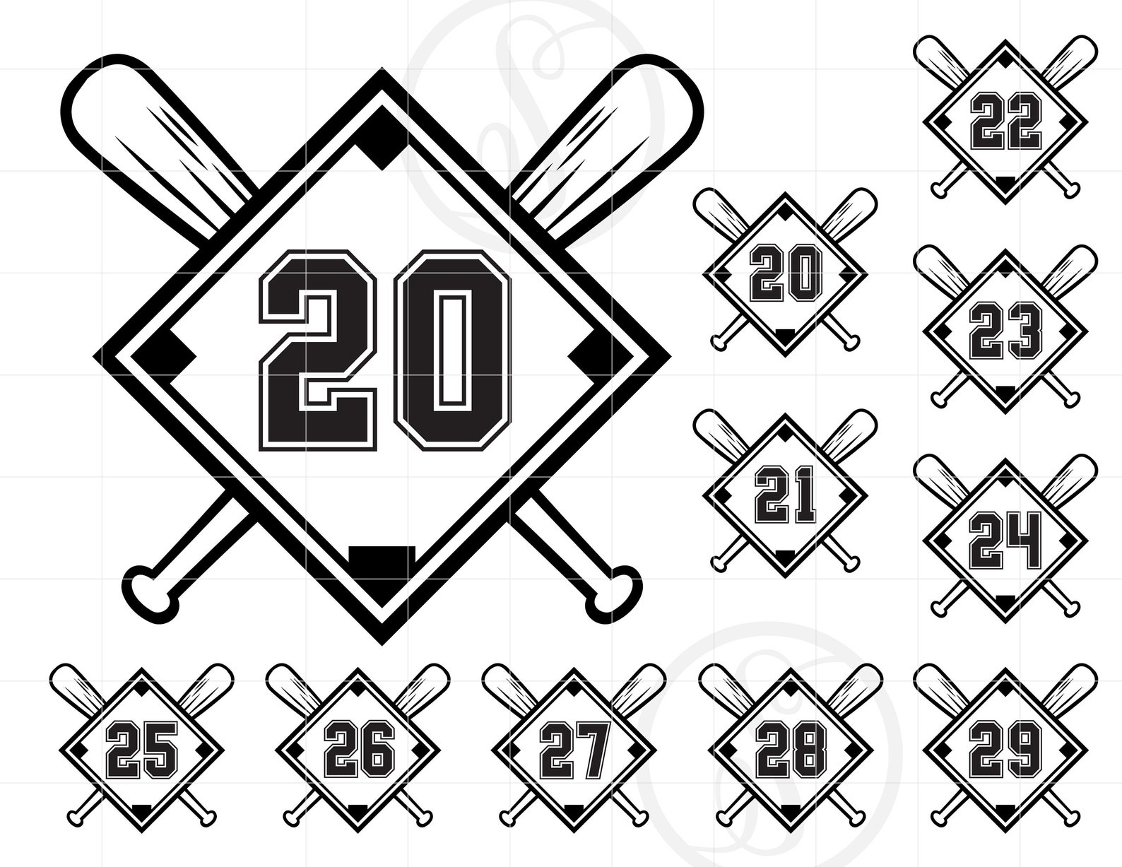 Baseball Numbers 20-29 SVG Baseball Diamond SVG Cut File | Etsy
