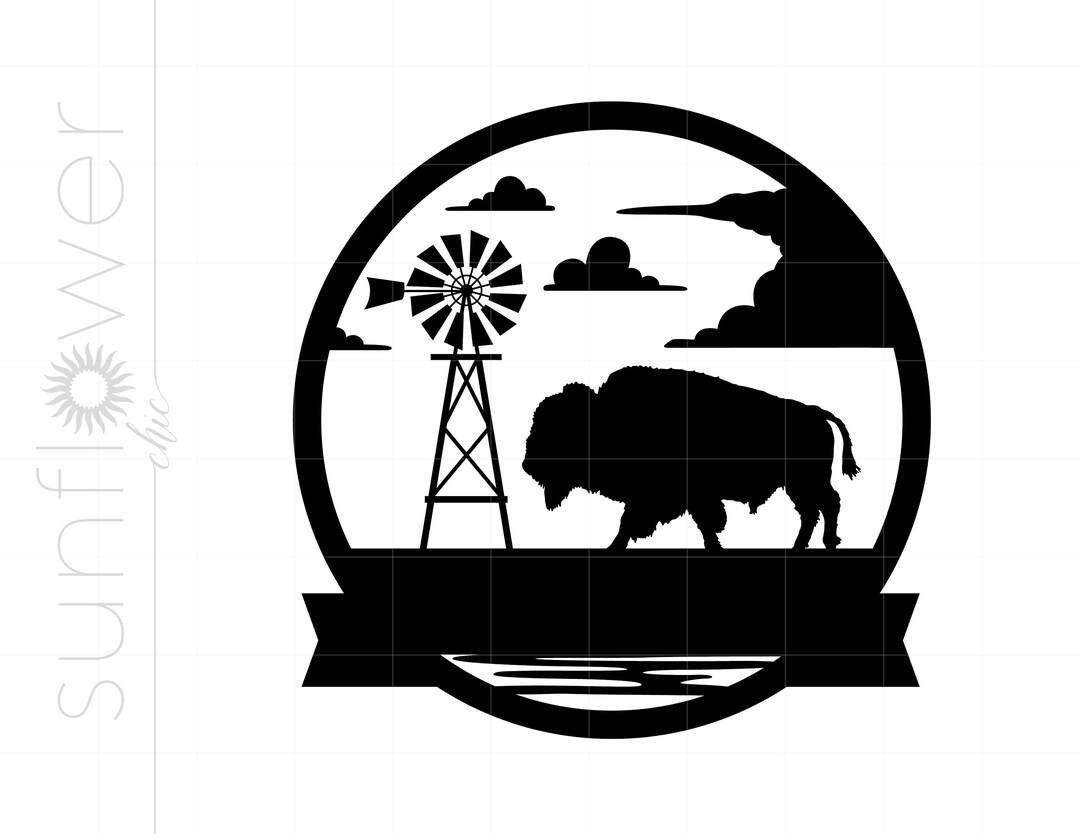 Bison Windmill Monogram Design SVG | Buffalo Windmill Silhouette ...