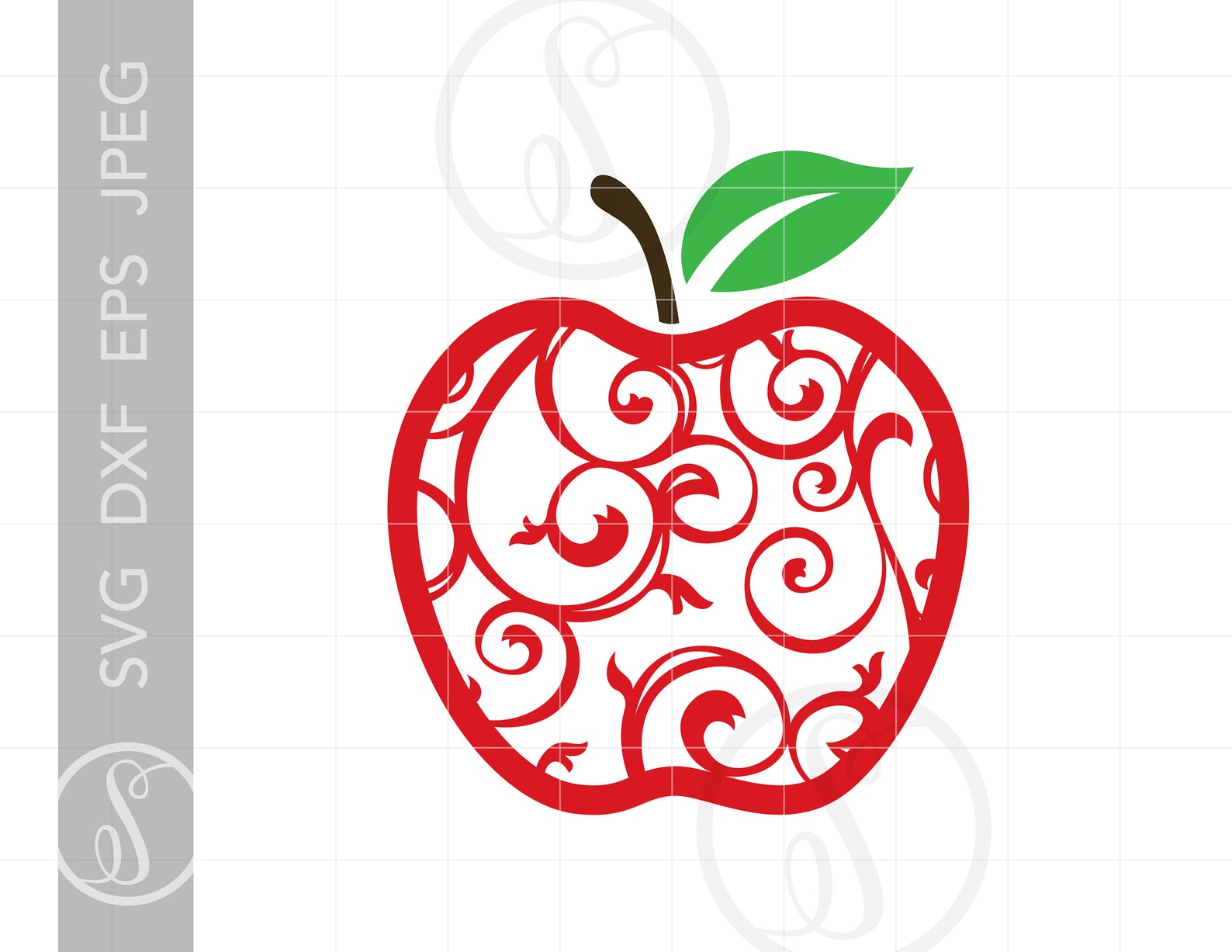 Scroll Pattern Apple SVG Apple Clipart Apple Cut | Etsy