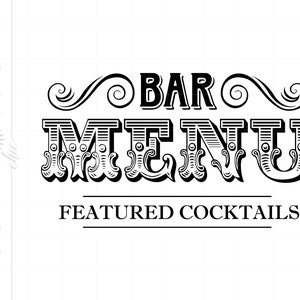 Classic BAR MENU Sign Art | Bar Menu SVG Dxf Eps | Party Sign Cut File ...