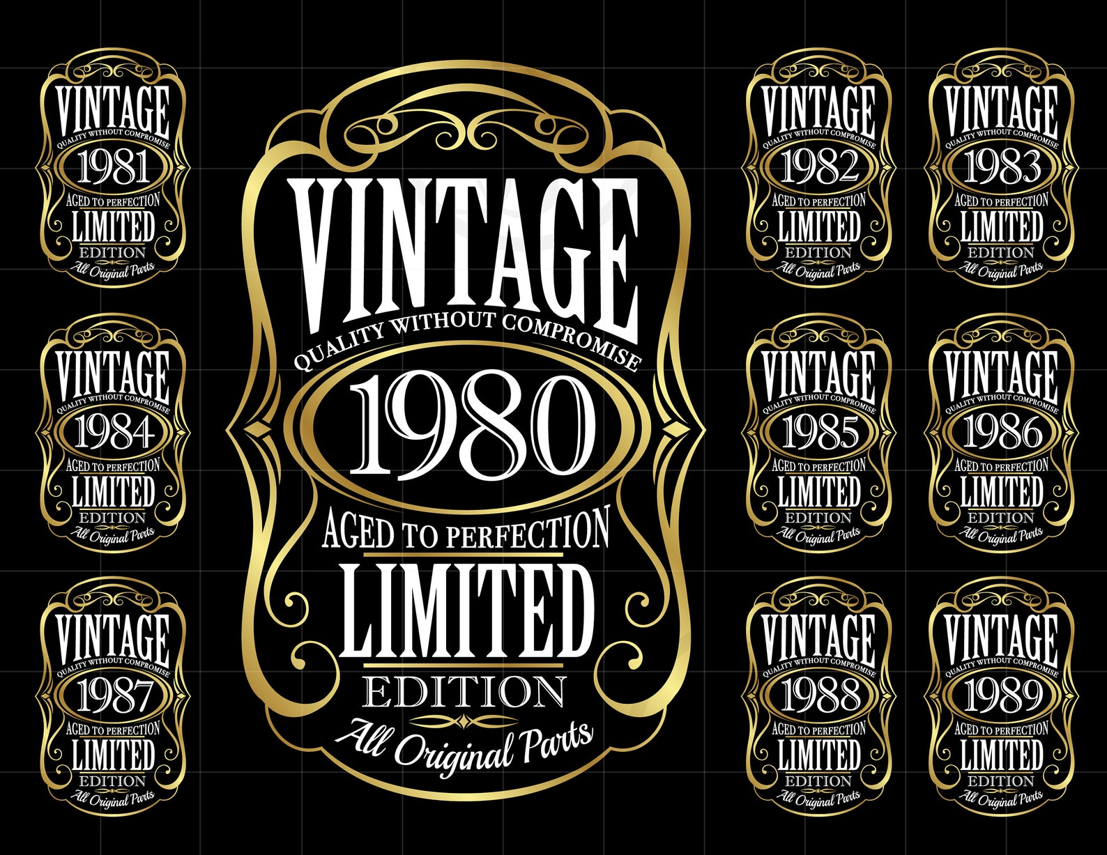 Gold Vintage 1980's SVG Vintage 1980-89 SVG Clipart - Etsy