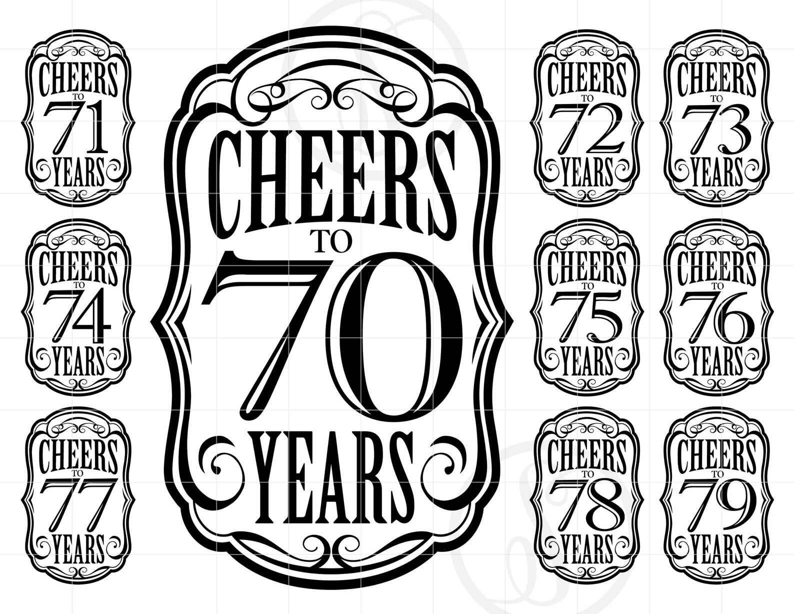 Cheers to 70-79 Years SVG Silhouette Clipart Cheers to Years | Etsy