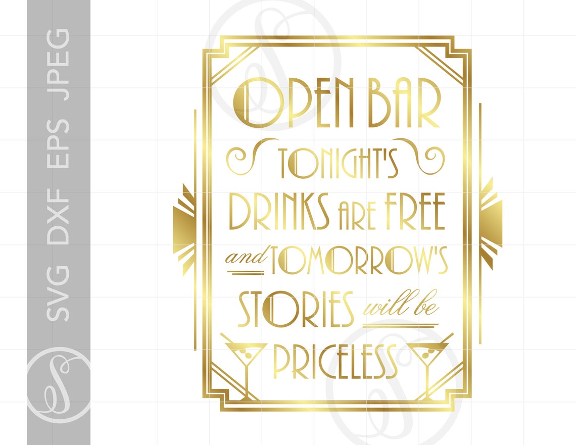 Gold Art Deco Open Bar Svg Print and Cut Art Priceless | Etsy