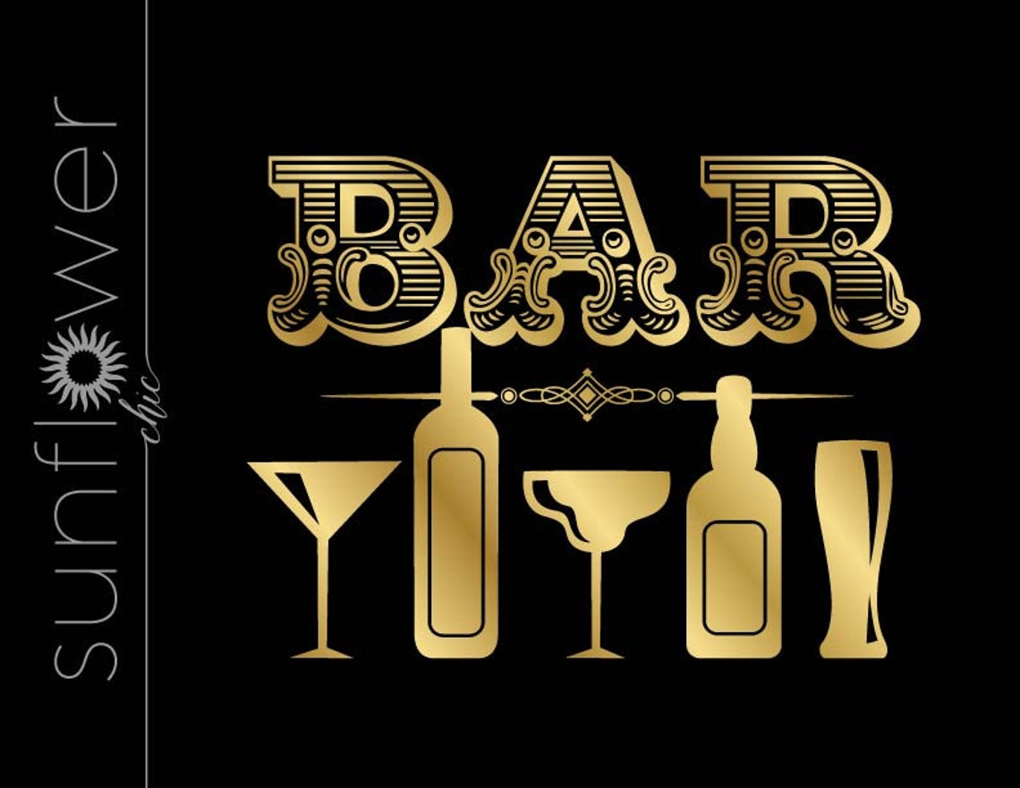 BAR Svg | Bar Bottles Glasses SVG Dxf Eps | Gold Bar Sign Cut File ...
