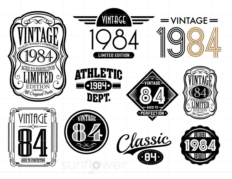 1984 SVG Bundle Downloads | 1984 SVG Clipart Designs | 1984 Birthday ...