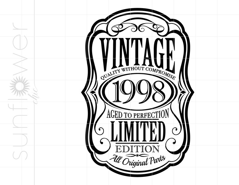 1998 SVG Downloads | 1998 Birthday Whiskey Label Style Cricut ...