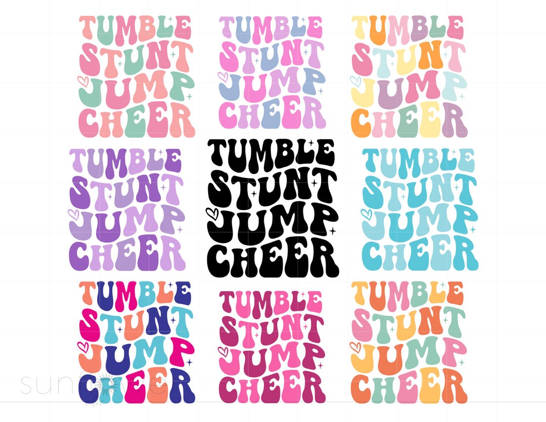 Tumble Stunt Jump Cheer Svg Bundle, Wavy Text Cheer Shirt Sublimation ...
