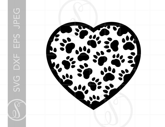 Dog Prints Heart SVG Paw Prints Heart Silhouette Cut File | Etsy