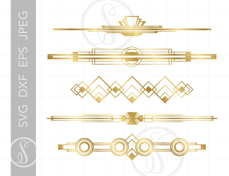 Gold Art Deco HEADERS Art SVG Print and Cut Art Deco Cut File - Etsy