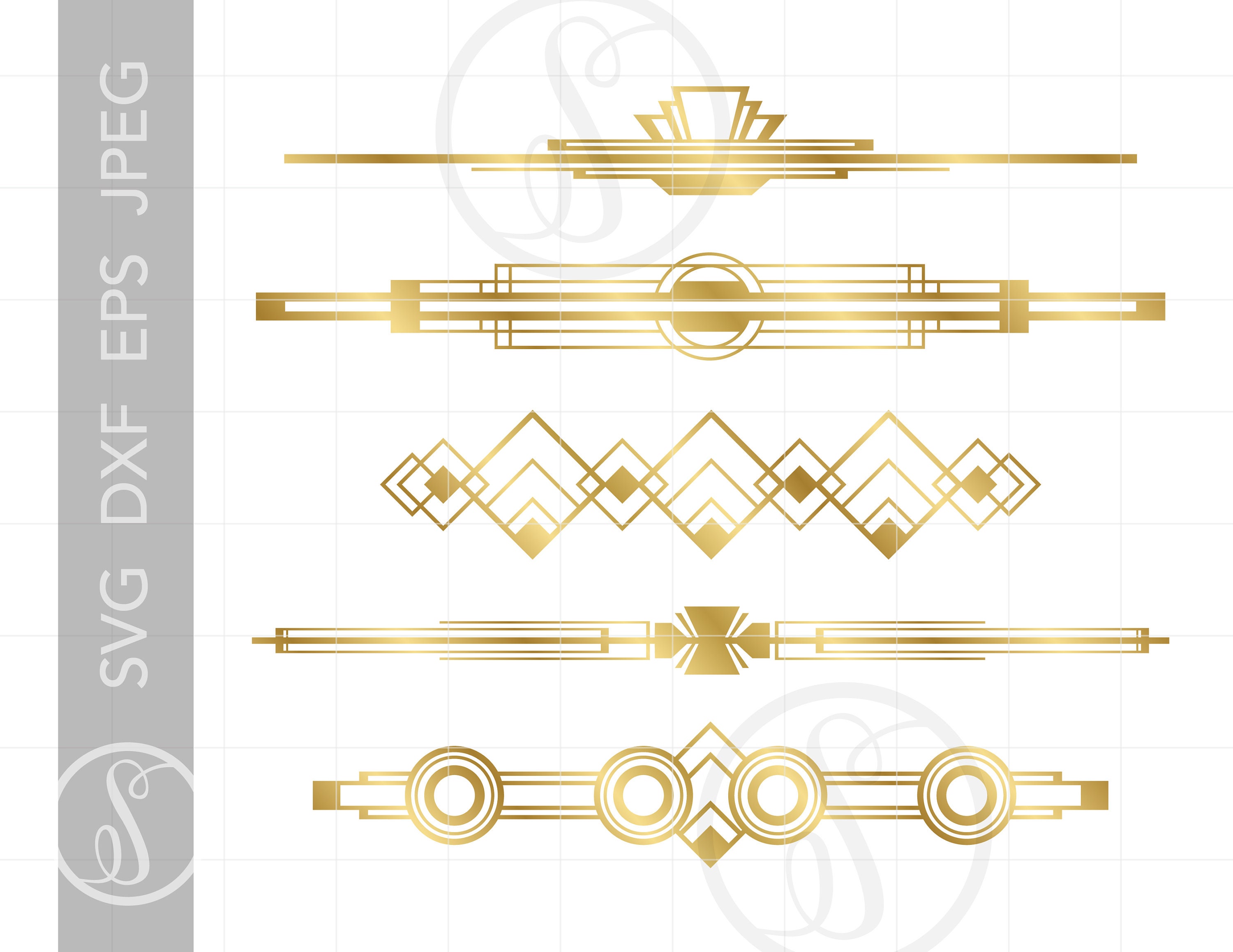 Gold Art Deco HEADERS Art SVG Print and Cut Art Deco Cut File | Etsy