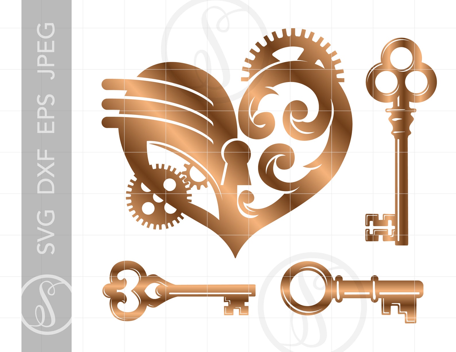 STEAMPUNK HEART Svg Cut File Clipart Downloads Bronze | Etsy