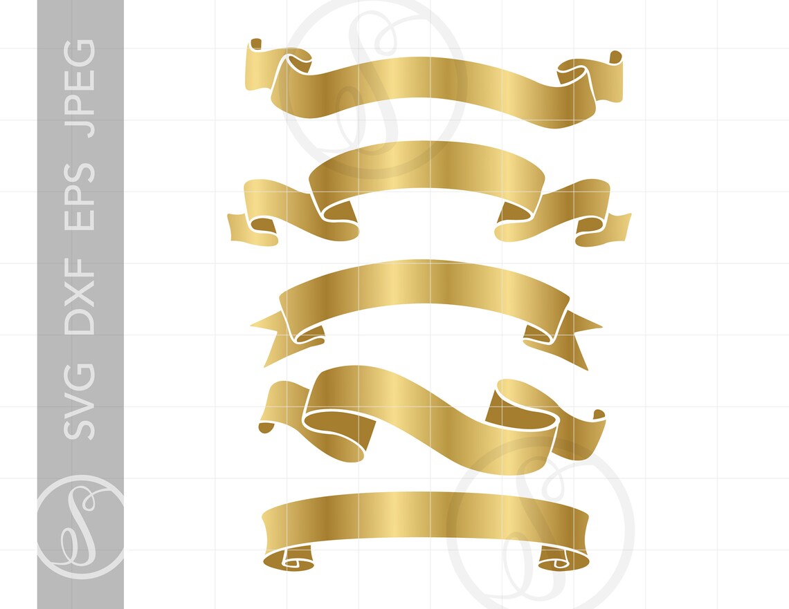 Gold Ribbon Banners Svg Cut File Clipart Downloads Gold | Etsy UK