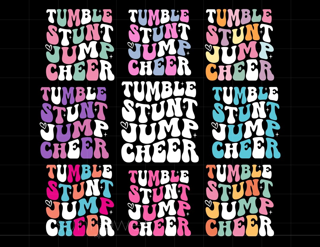 Tumble Stunt Jump Cheer Svg Bundle, Groovy Letters Cheerleader Shirt ...
