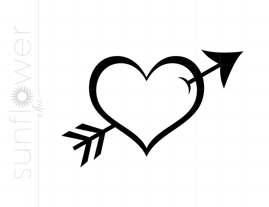 Heart and Arrow SVG Download, Cupid Heart Clipart, Heart Arrow Cut File ...