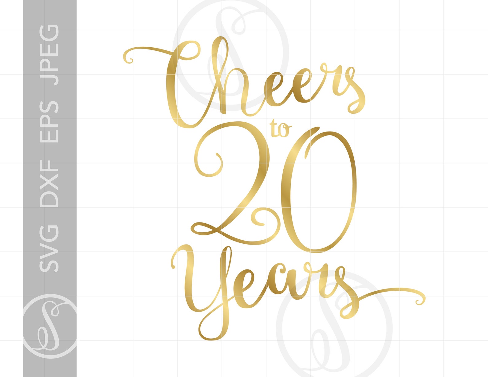 Gold Cheers to 20 Years Svg | Gold Script 20th Quote Svg File | 20th ...