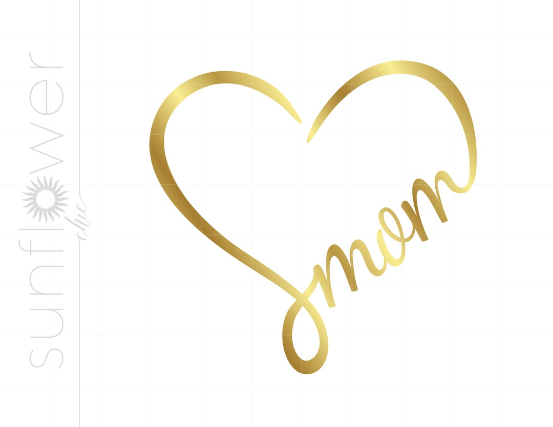 Gold Mom Script Heart SVG Clipart | Gold Mom Script Heart Silhouette ...
