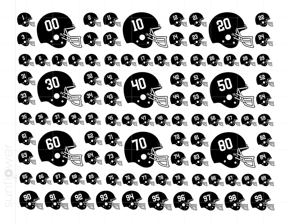 Football Svg | Football Helmet Numbers 00-99 Years SVG Silhouette ...