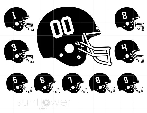 Football Helmet Number 00-9 Years SVG Silhouette Clipart - Etsy