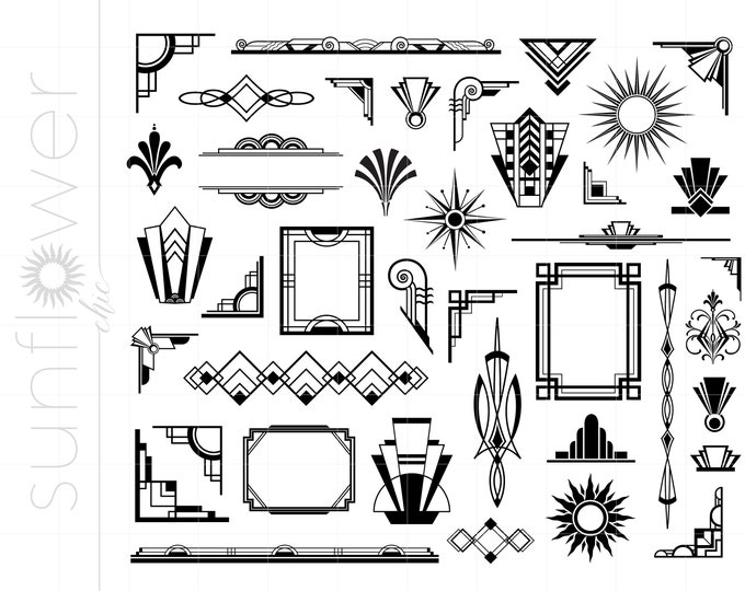 24 SVG, PNG (gold & Black), EPS - Art Deco, Roaring 20's, Great Gatsby ...