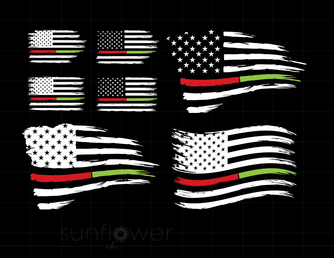 Red Green Line Flag Svg Bundle, Distressed American Flag Svg, Cricut ...