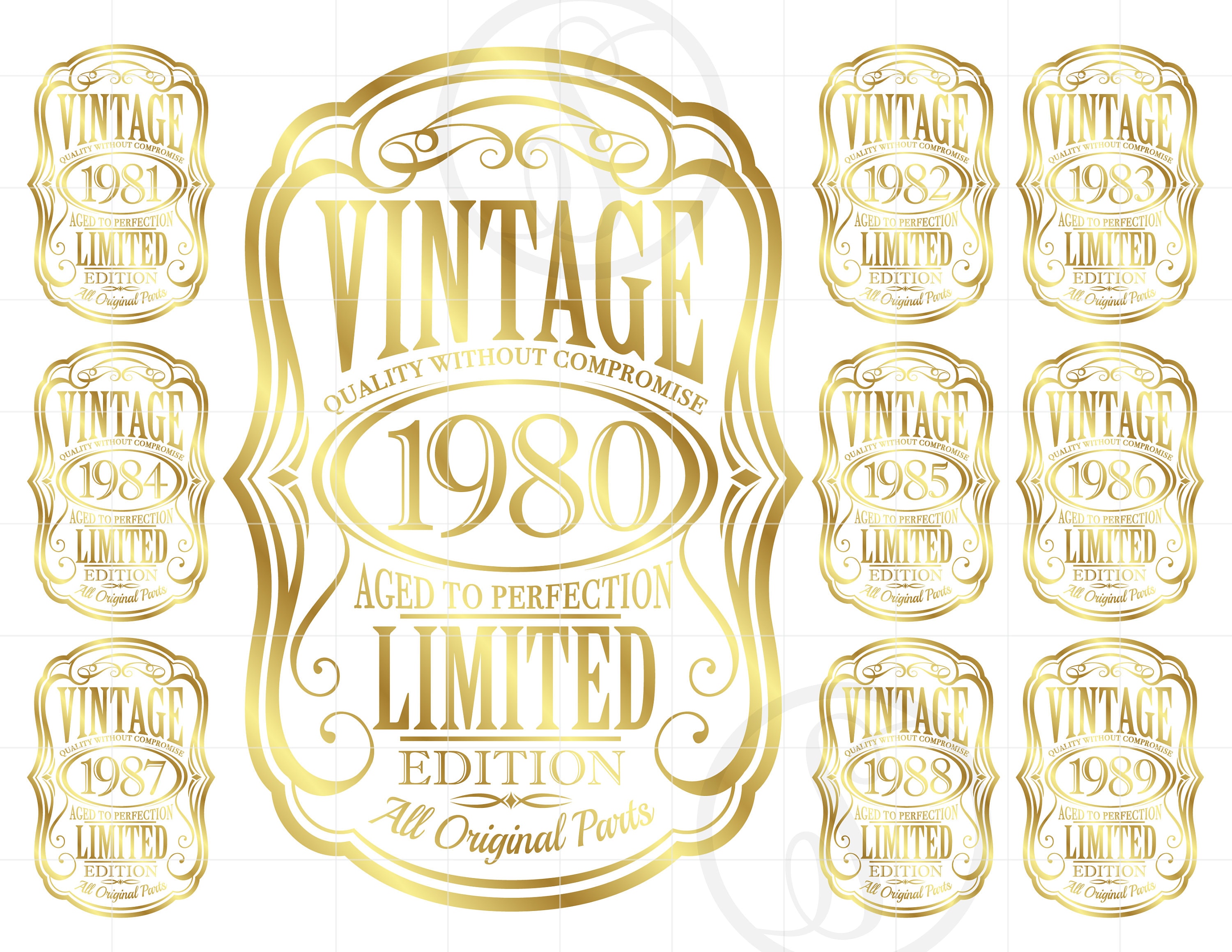 Gold Vintage 1980's SVG Vintage 1980-89 SVG Clipart | Etsy