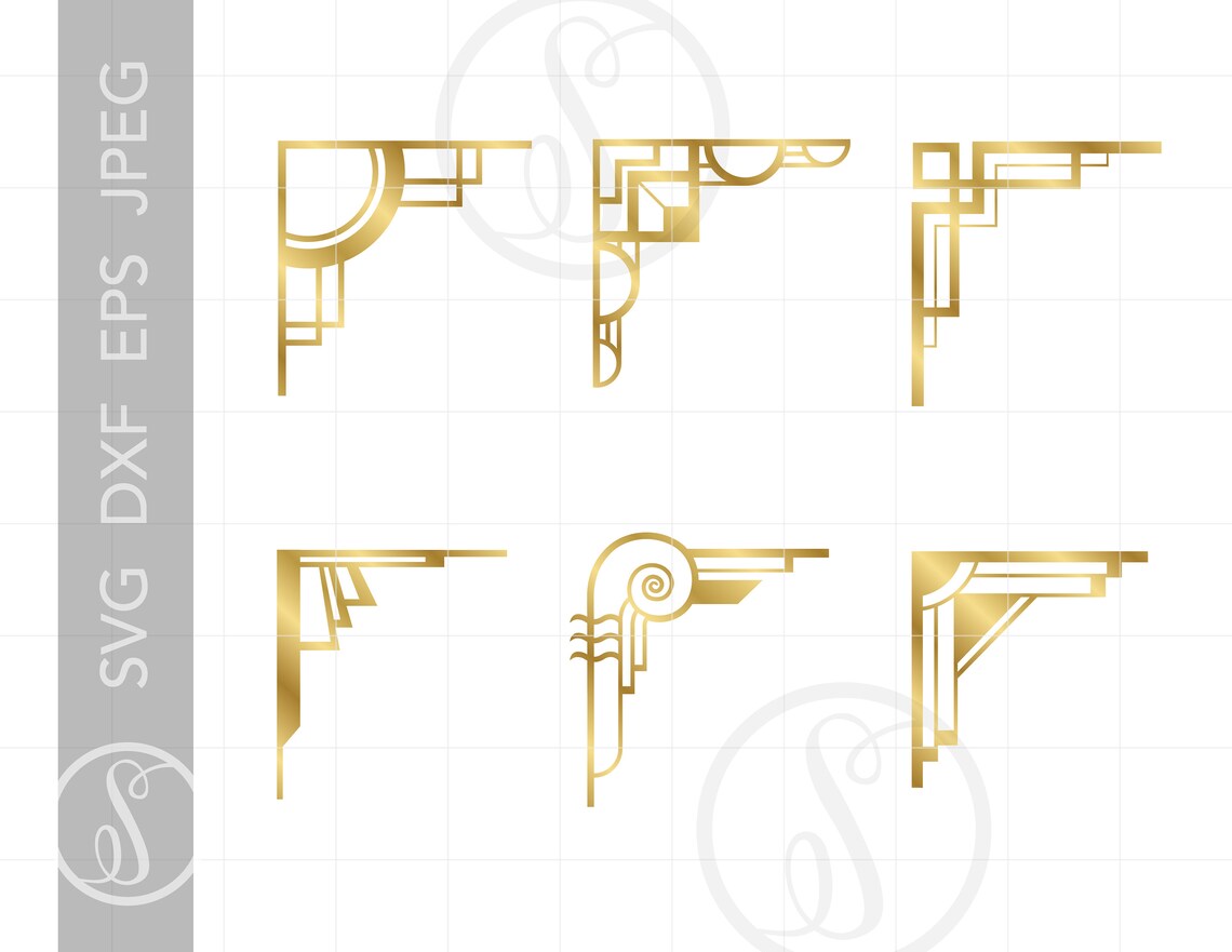 Gold Art Deco CORNERS SVG Print and Cut Art Deco Cut File | Etsy