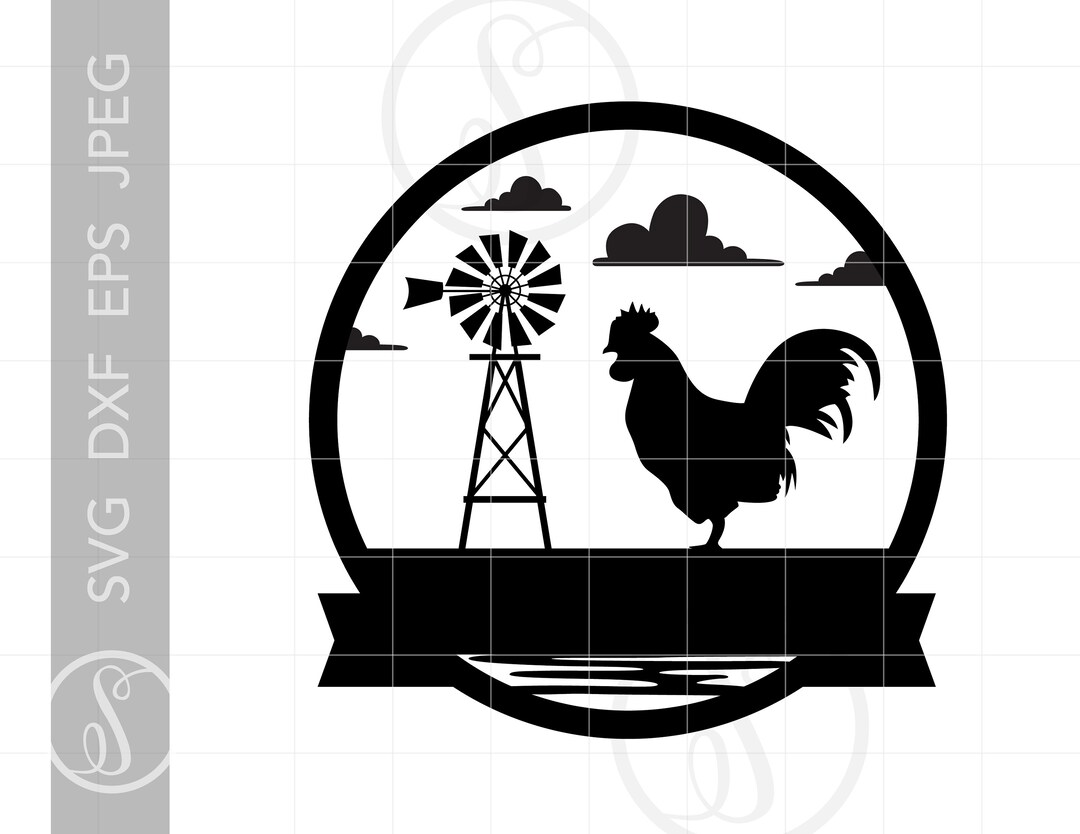 Rooster Monogram Design SVG | Rooster Windmill Silhouette Download Cut ...