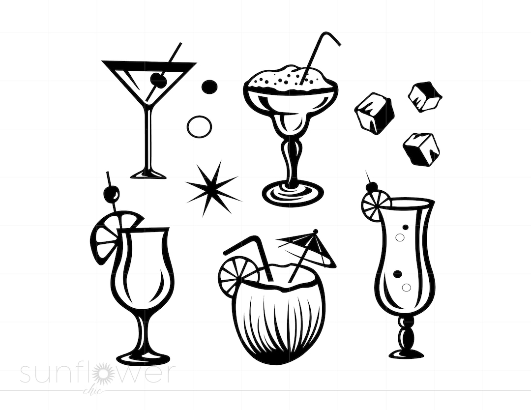 Bar Cocktails SVG Bundle Download, Margarita Martini Coconut Cocktail ...