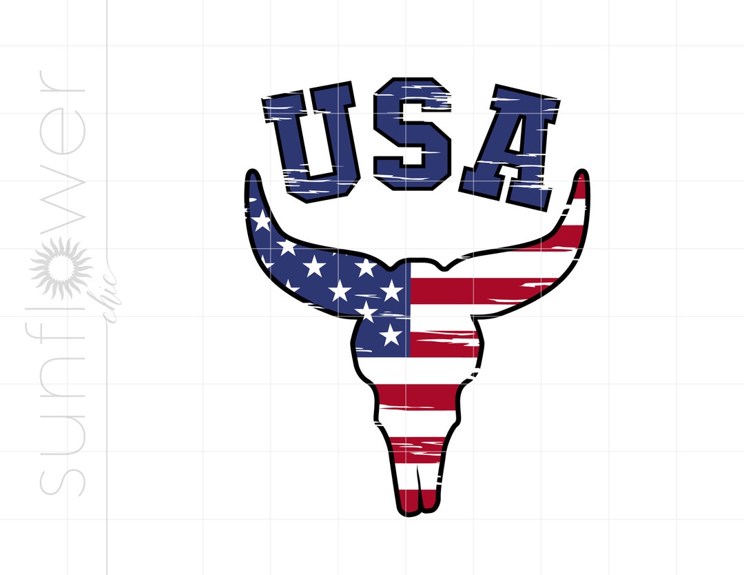 USA Cow Skull Flag Svg | Distressed US Flag Svg Cut Files | American ...