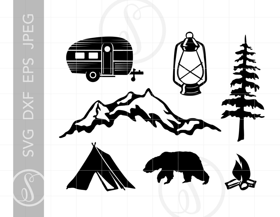 Camping SVG Clip Art Cut Files | Mountains Svg Dxf Pdf Silhouette ...
