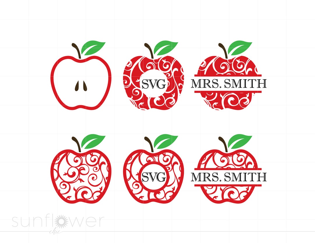 Apple Monogram SVG, Teacher Svg Art, Back to School Apple Monogram ...