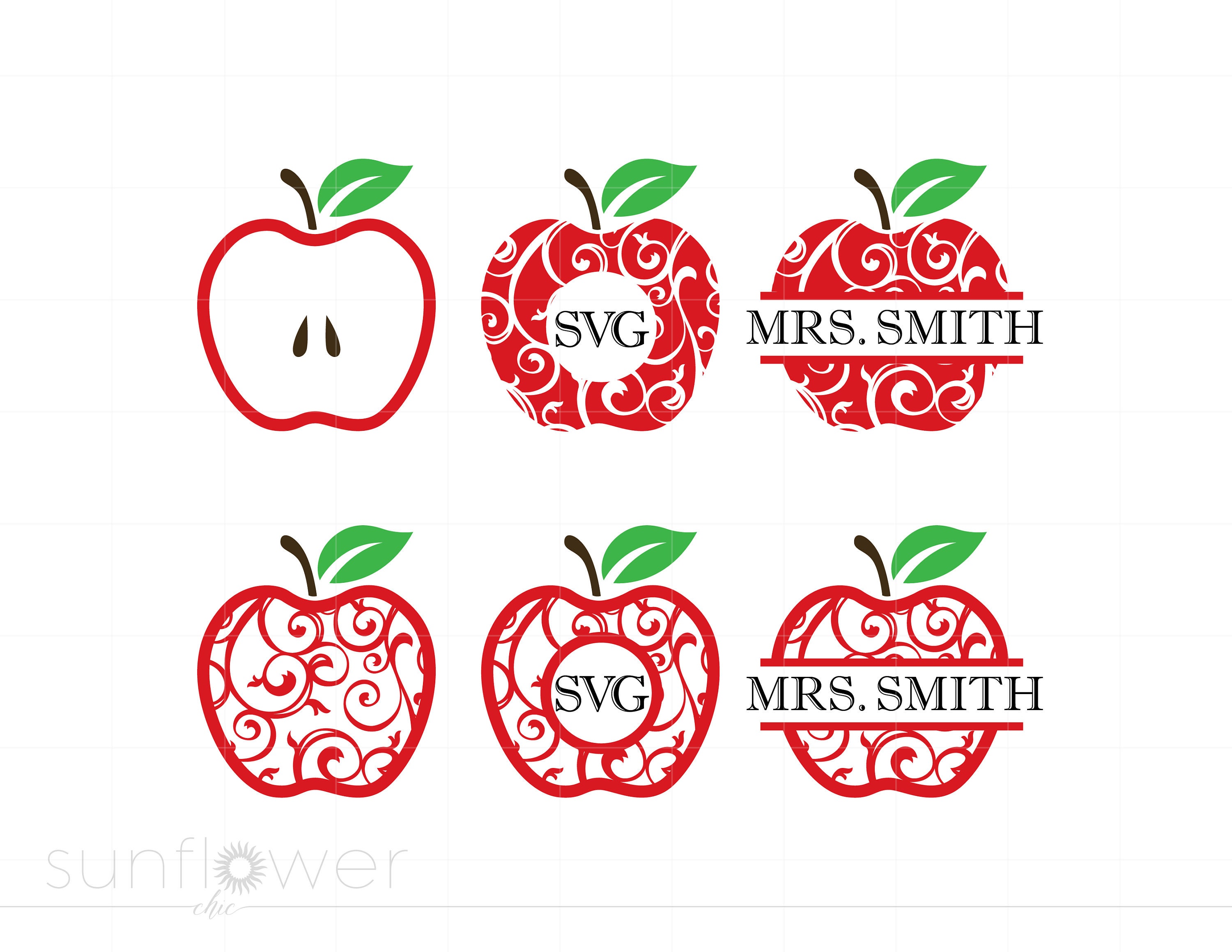 Apple Monogram SVG, Teacher Svg Art, Back to School Apple Monogram ...