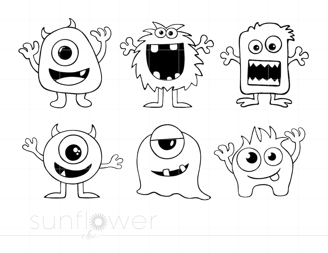 Monsters Svg, Monster Outline SVG, Halloween SVG Cricut Silhouette ...
