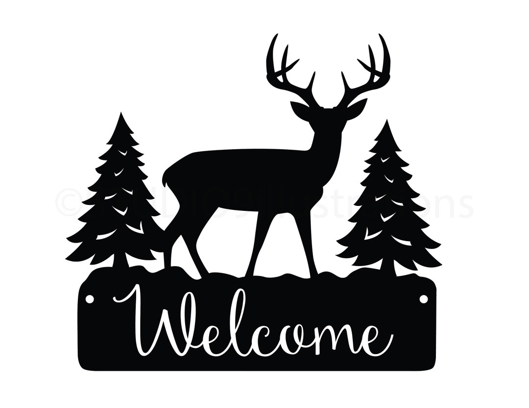 Deer Welcome Sign SVG Cut File, Deer Welcome Silhouette Download, Deer ...