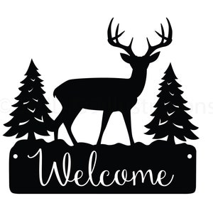 Deer Welcome Sign SVG Cut File, Deer Welcome Silhouette Download, Deer ...