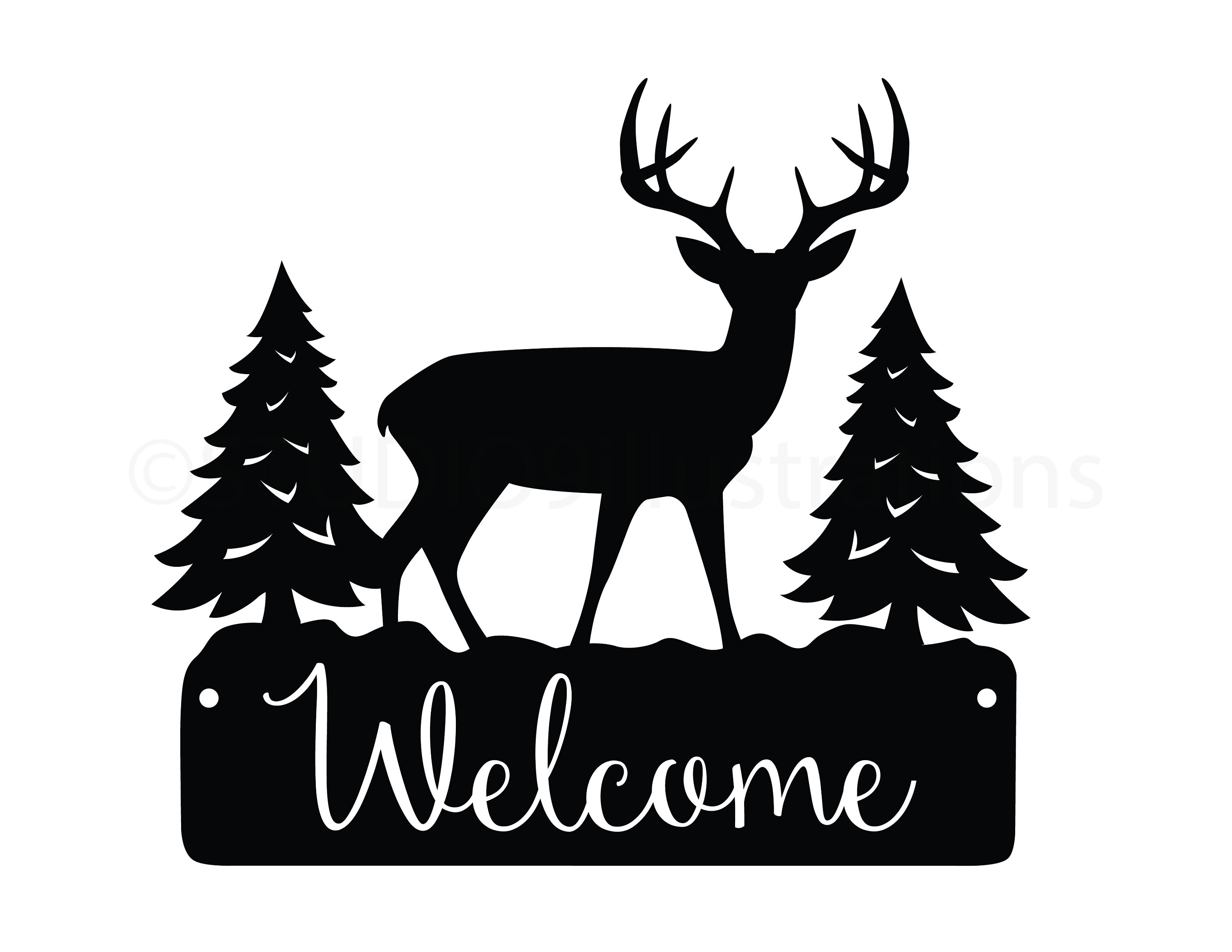 Deer Welcome Sign SVG Cut File Deer Welcome Silhouette | Etsy