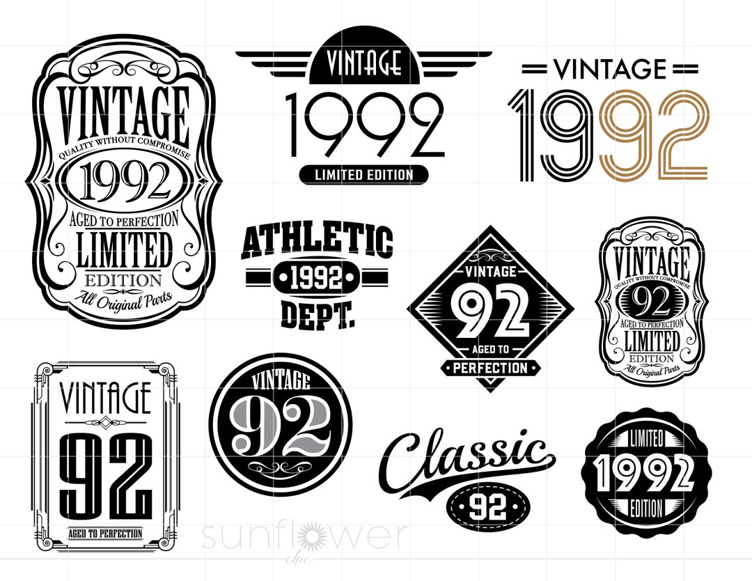 1992 SVG Bundle Downloads | 1992 SVG Clipart Designs | 1992 Birthday ...