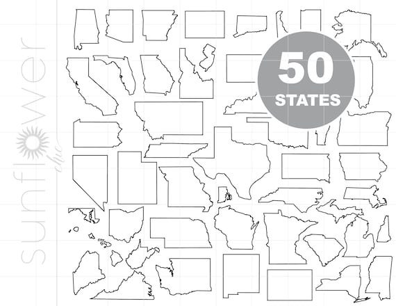 50 States SVG Outlines Outlined US States Svg Silhouette Cut - Etsy