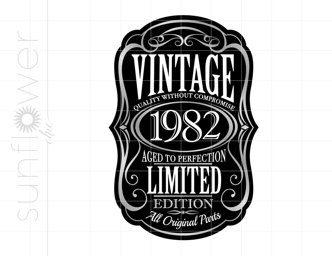 1982 Birthday Svg | Silver 1982 Birthday Shirt Bottle Label | Vintage ...