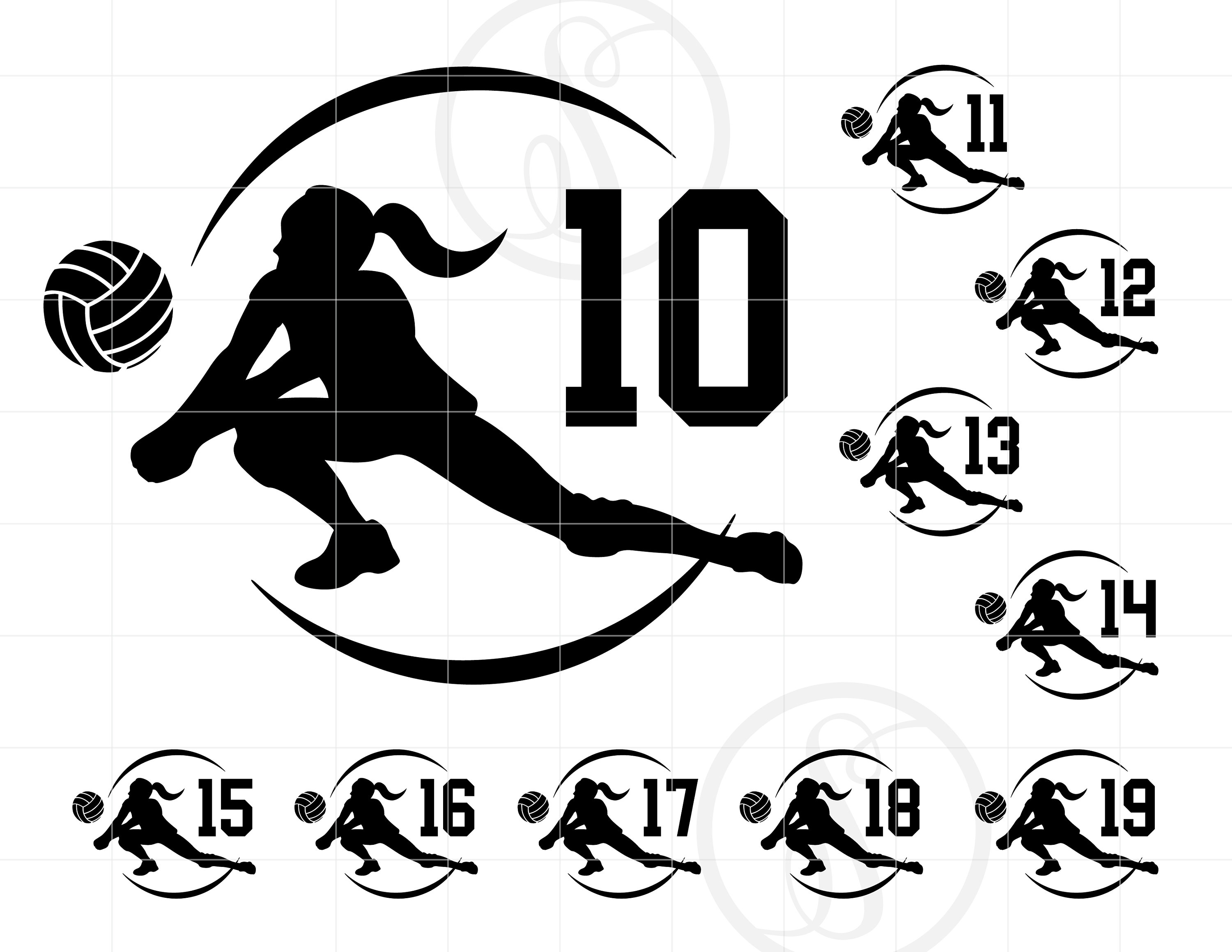Volleyball Numbers SVG Volleyball Cut Files Silhouette - Etsy