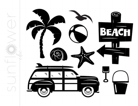 Beach Vacation Clip Art Black And White