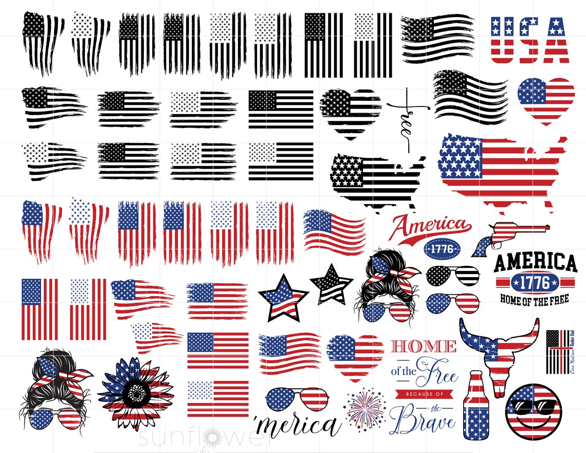American Flag Svg 4th of July Svg Cut Files Distressed - Etsy