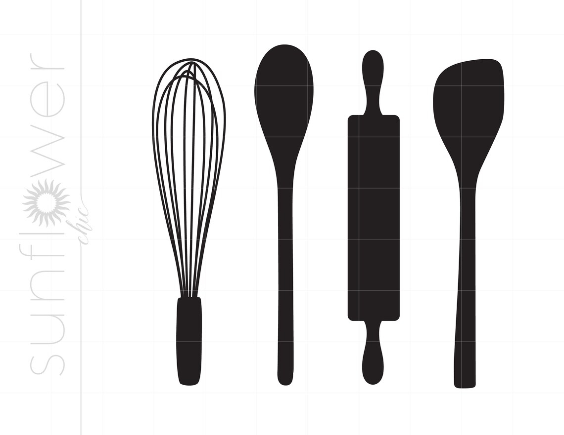 Baking Utensils SVG Clipart, Baking Tools Silhouette Cut File, Spoon ...