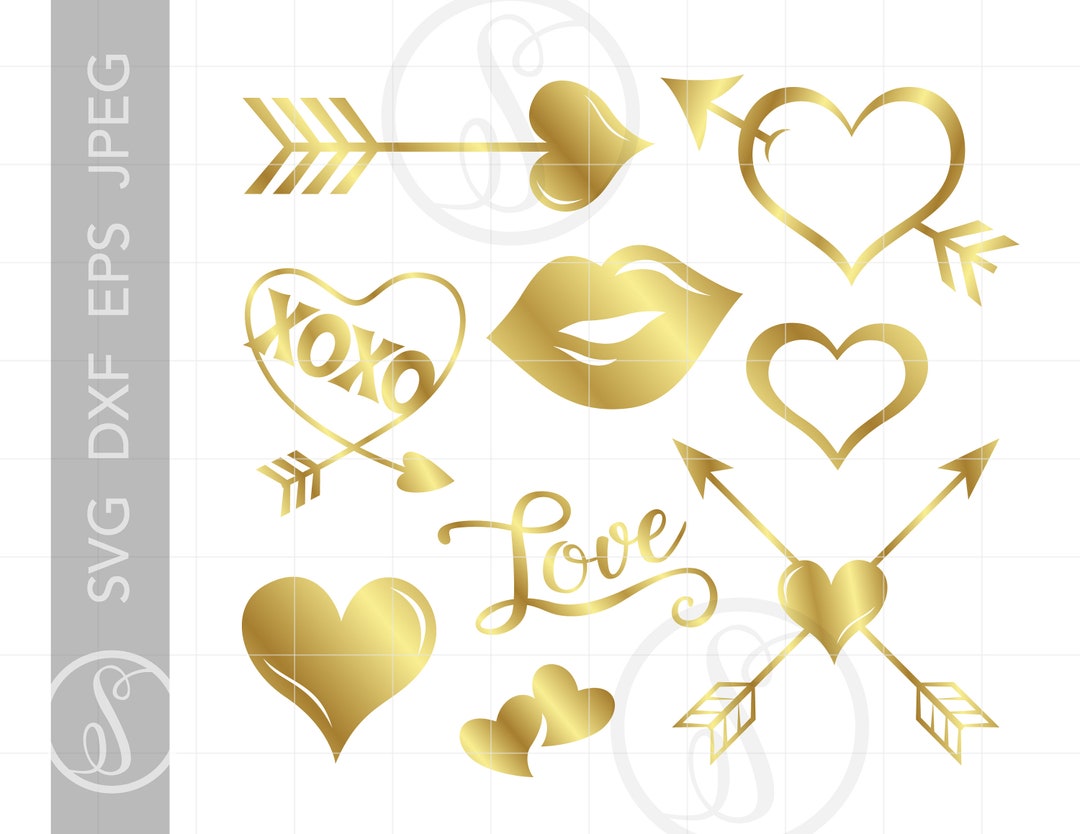 Gold Valentines Svg Print and Cut File Downloads Gold Love Svg Dxf Pdf ...